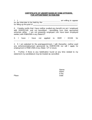 Fillable Online certificate of undertaking by esm officers Fax Email ...