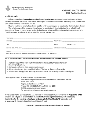 Fillable Online MASONIC YOUTH TRUST 2022 Application Form Fax Email ...