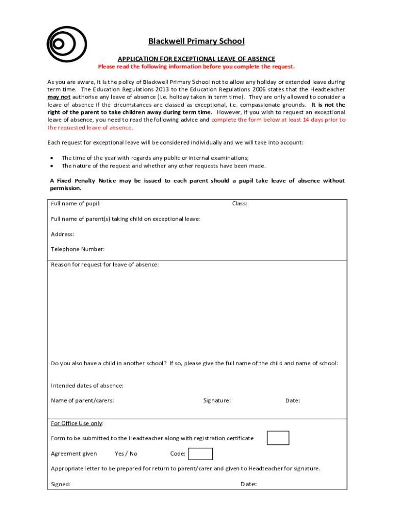 Fillable Online Absence Request form Fax Email Print - pdfFiller