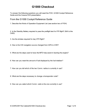 Fillable Online Is the G1000 Cockpit Reference Guide a Required ... Fax ...