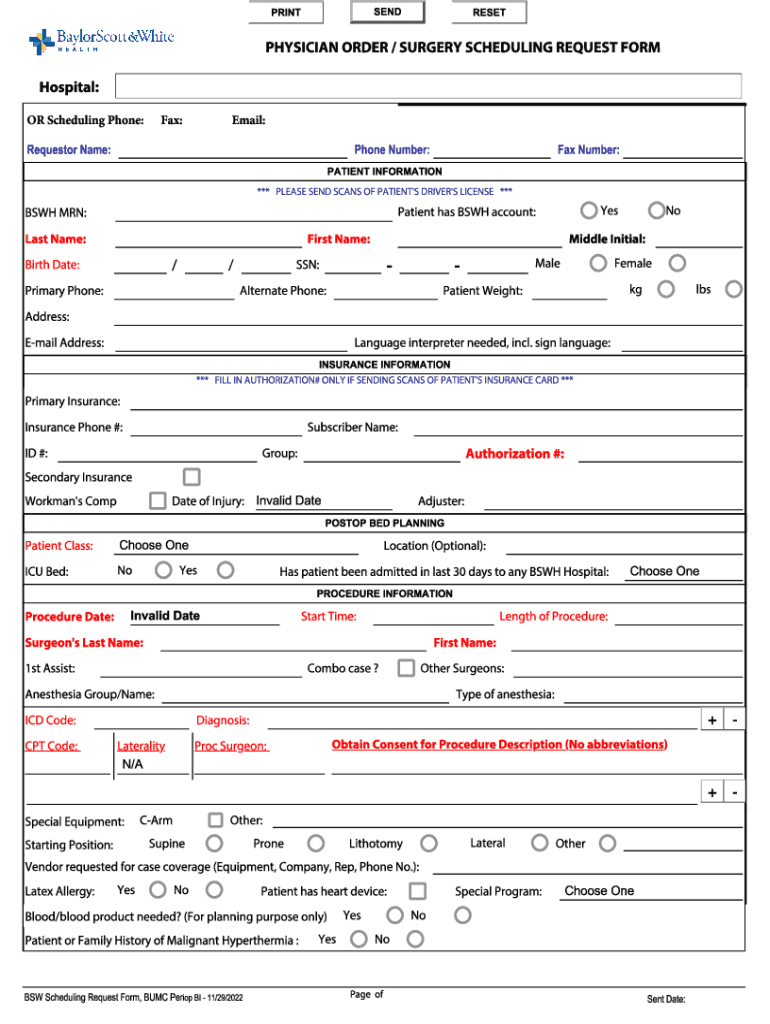 Fillable Online BSW Scheduling Request Form. Baylor Scott & White ...
