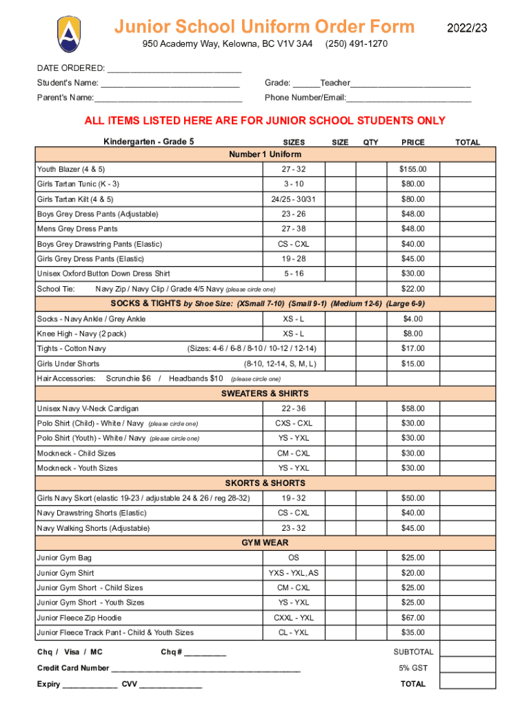 Fillable Online Uniform Form Junior School - Aberdeen Hall Preparatory ...