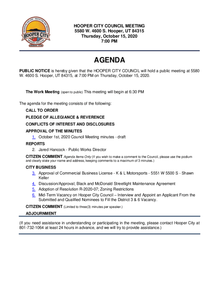 Fillable Online Public NoticeHooper City, Utah Fax Email Print - pdfFiller