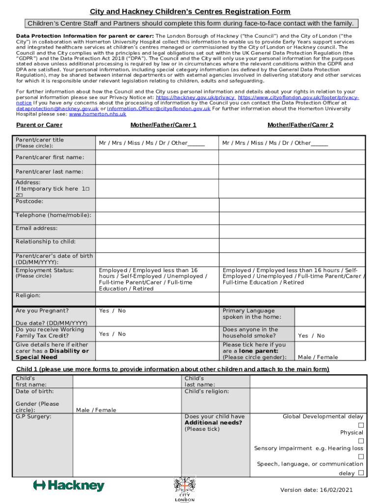 Children's Centre Registration Doc Template | pdfFiller