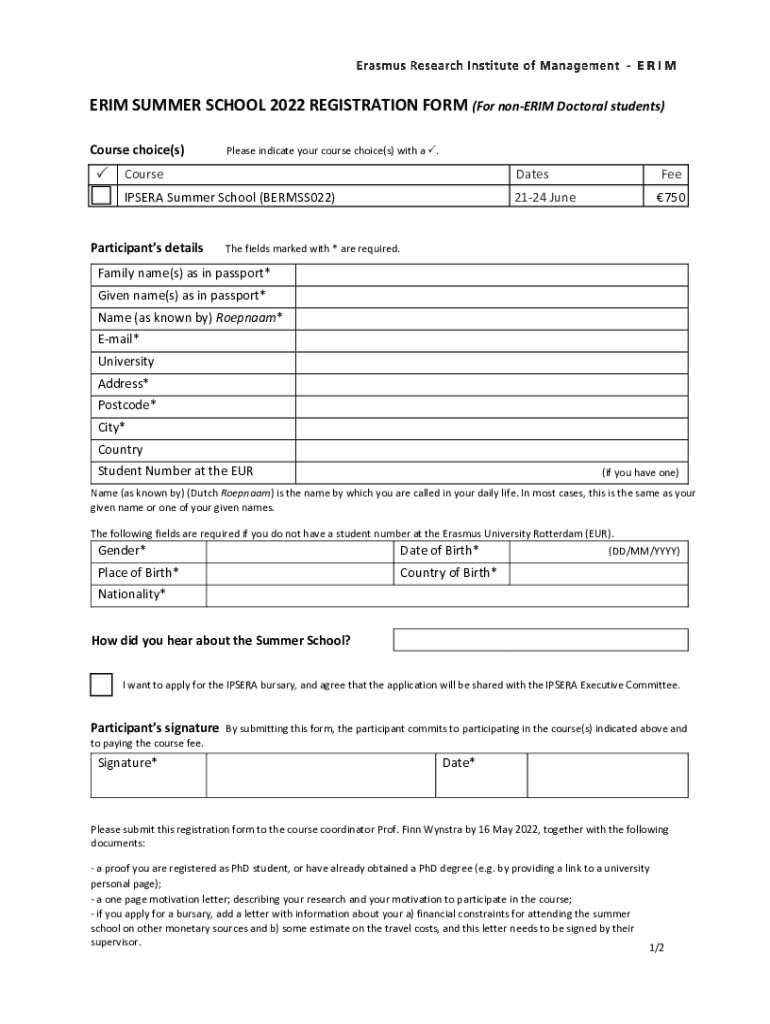 Fillable Online Registration Form (For non-ERIM Doctoral students) Fax Email Print - pdfFiller