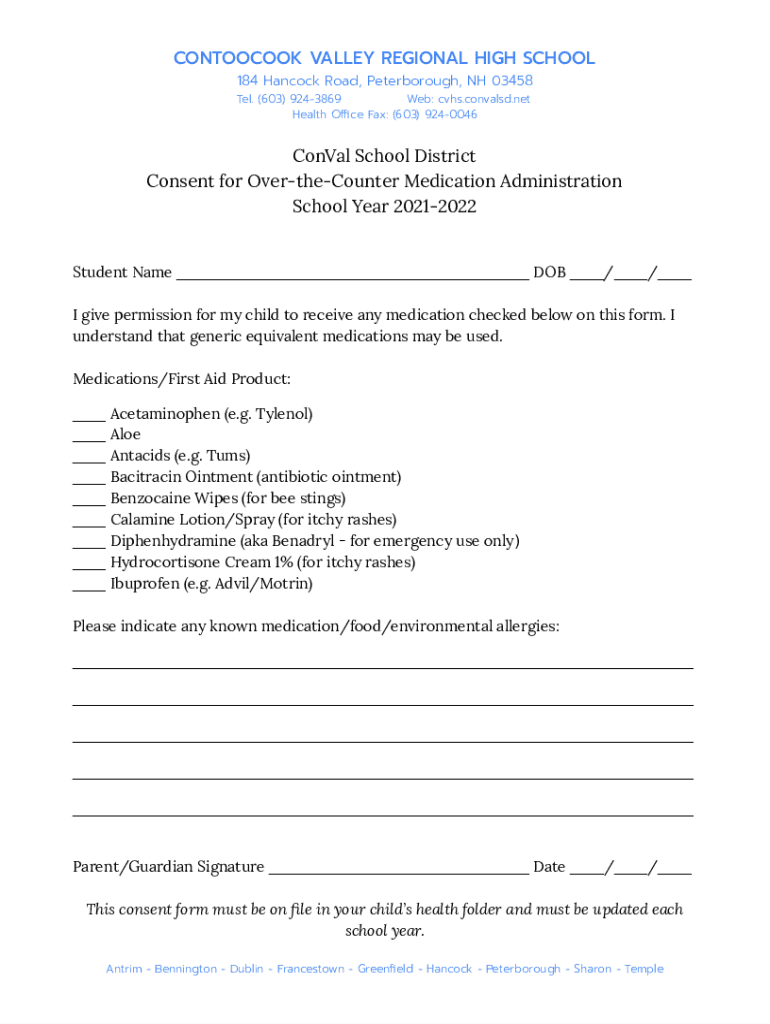 Fillable Online cvhs convalsd ConVal Regional High School ...