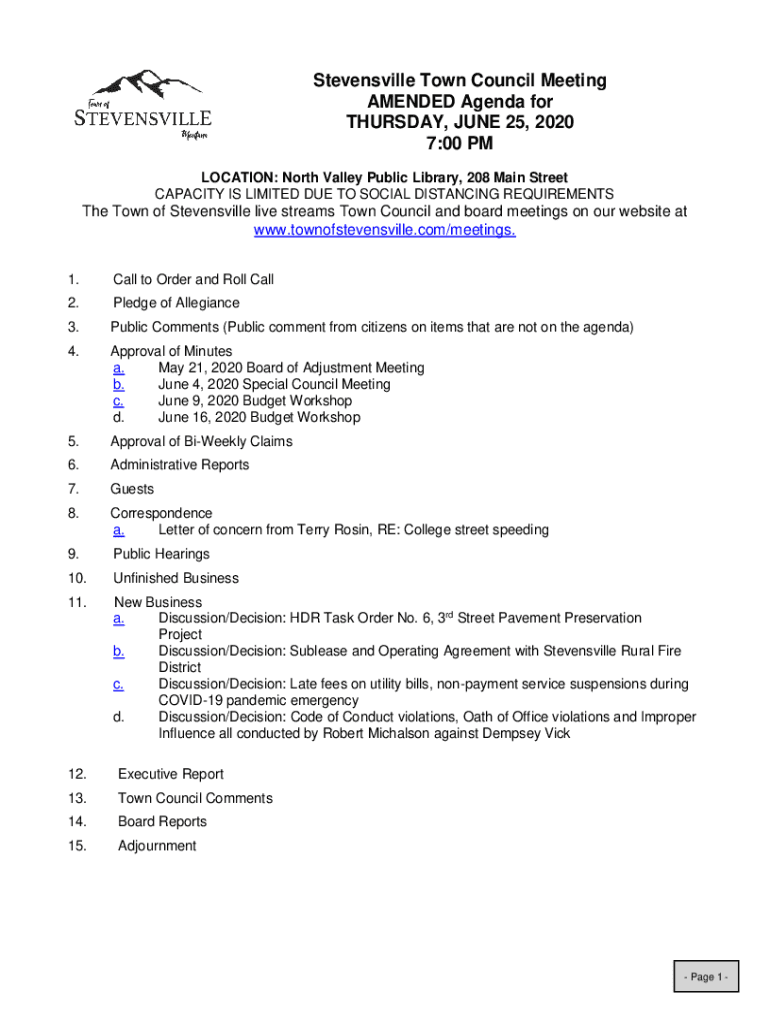 Fillable Online AMENDED Agenda for Fax Email Print - pdfFiller