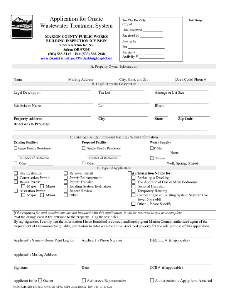 Fillable Online Septic Application - Word Format - Marion County Fax ...