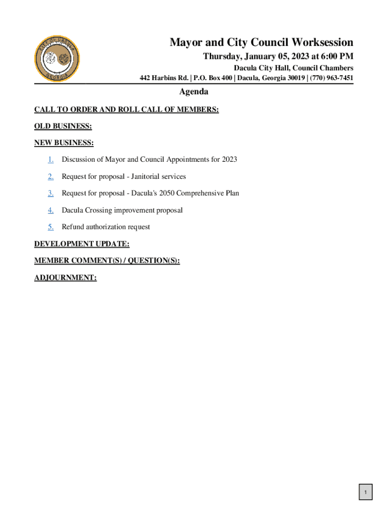 Fillable Online Mayor and City Council Worksession Fax Email Print ...