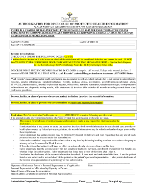 Fillable Online authorization for disclosure of protected health ...