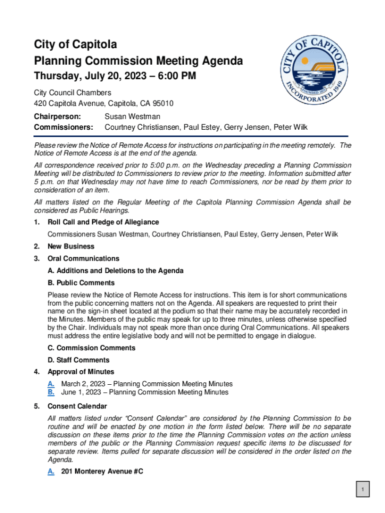 Fillable Online Planning CommissionCity of Capitola California Fax ...