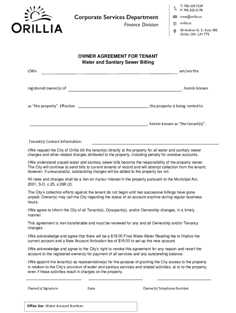Fillable Online Owner Agreement for Tenant Form. Owner Agreement for ...