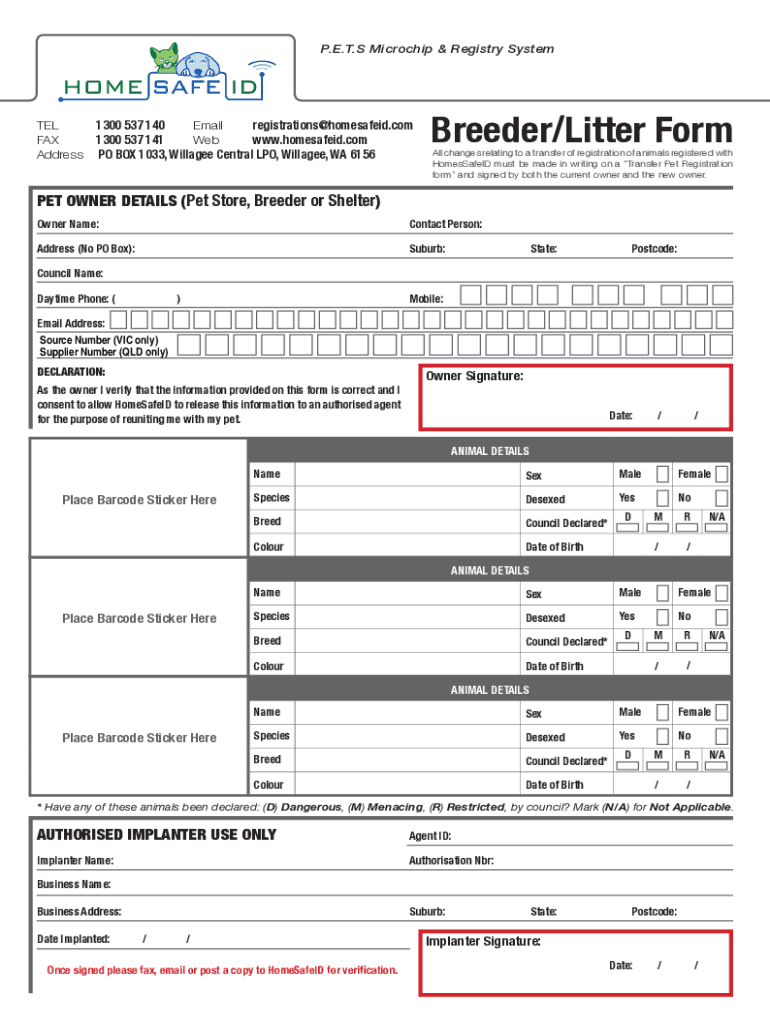 Fillable Online Breeder/Litter Form Fax Email Print - pdfFiller