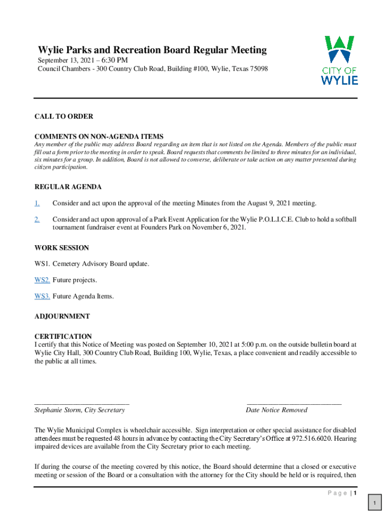 Fillable Online Consider and act upon approval of a Park Event ...