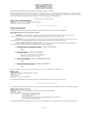 Fillable Online ROLL CALL (Executive Session) Fax Email Print - pdfFiller