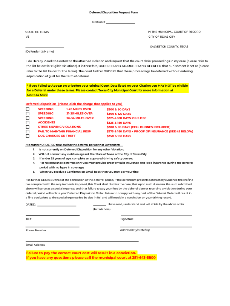 Fillable Online Deferred Disposition Request Form NEW Fax Email Print - pdfFiller