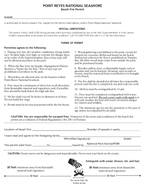 Fillable Online Beach Fire Permit - Point Reyes National Seashore (US ...