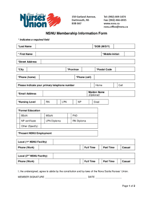 Fillable Online NSNU Membership Information Form Fax Email Print ...