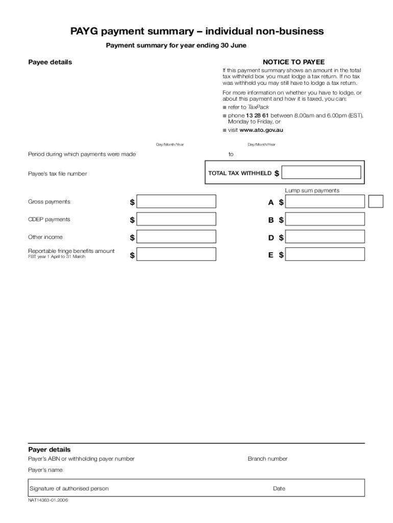 Fillable Online Payg Payment Summary Individual Non Business Template Form. Rent and Lease Fax ...