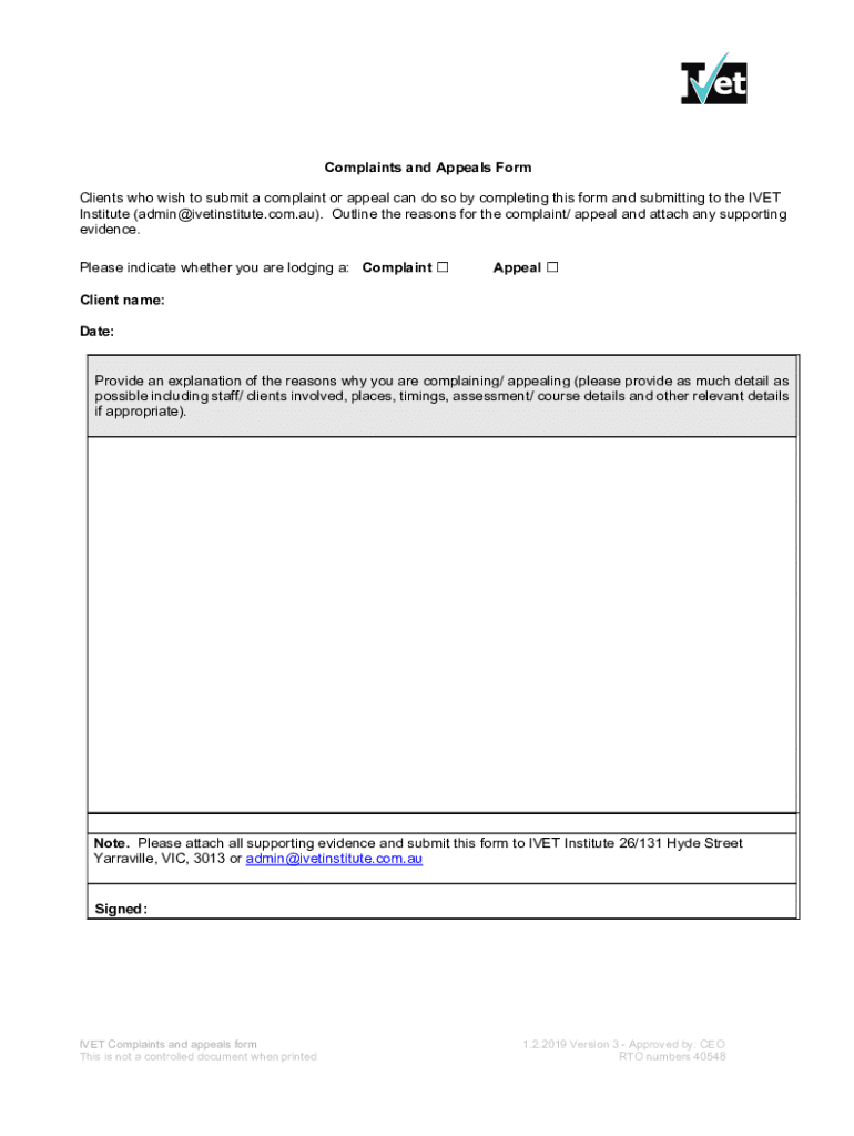 Fillable Online Appendix 7. Complaints and appeals form V3.docx Fax Email Print - pdfFiller