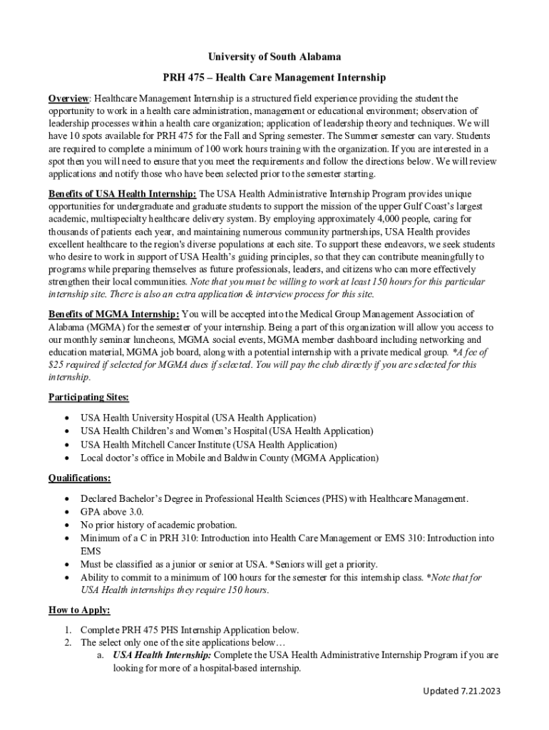 Fillable Online PHS Internship Application Packet Fax Email Print ...