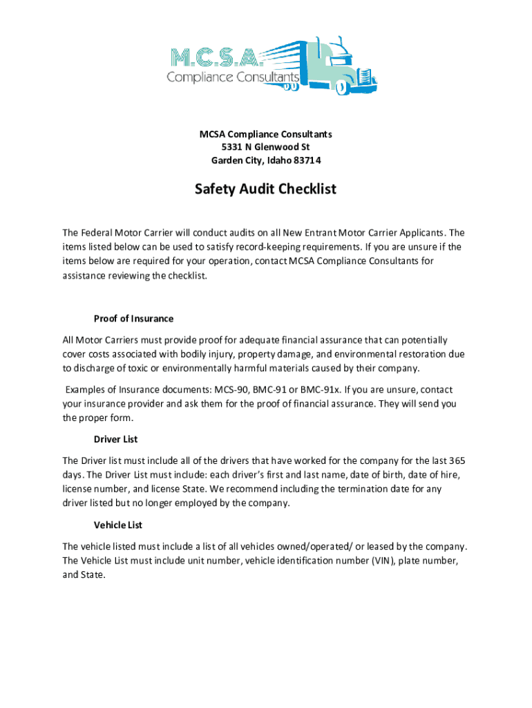 Fillable Online Guide to the FMCSA New Entrant Safety Audit - YouTube ...