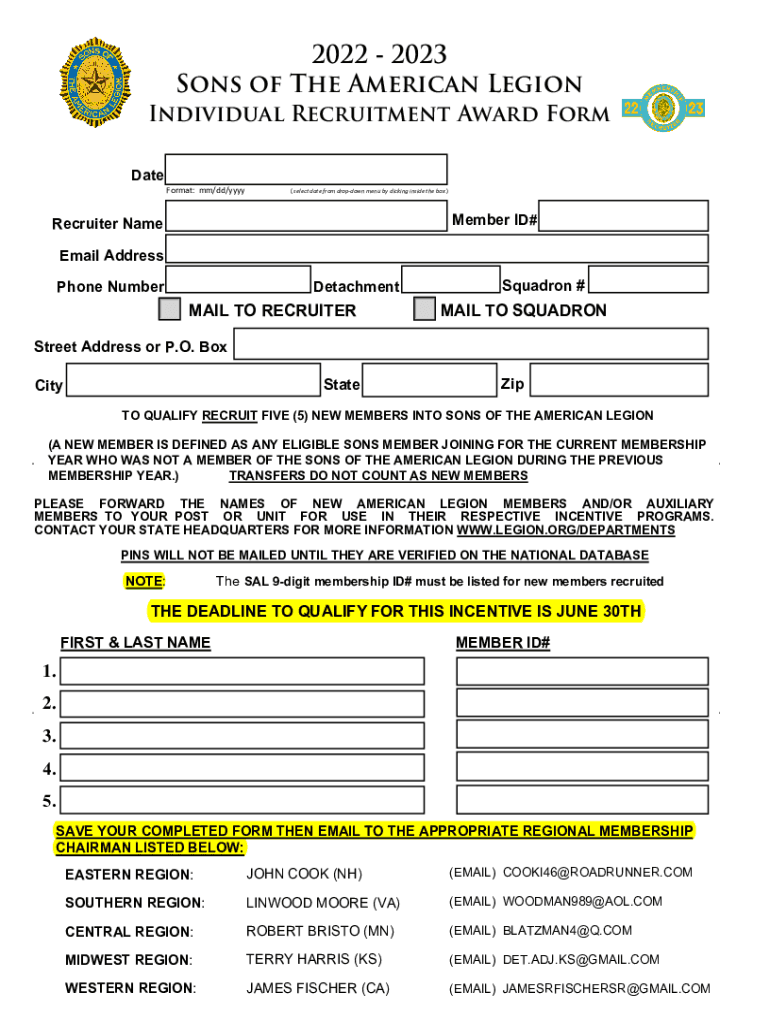 Fillable Online 2022-2023 SAL IRA Award Pin Form - fillable Fax Email ...