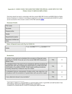 Fillable Online COVID-19 Special Leave with Pay Self-Declaration Form ...