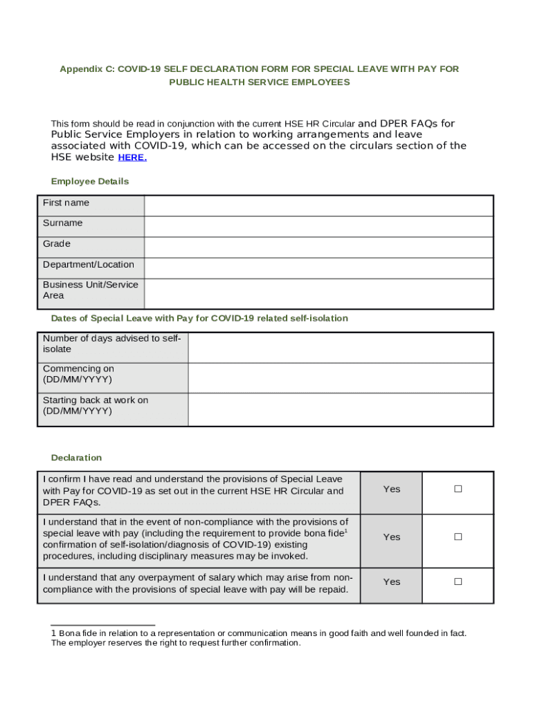 Appendix C Self-Declaration COVID-19 Doc Template | pdfFiller
