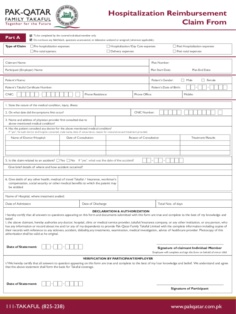 Fillable Online 1.2.2 Hospitalization Reimbursment Claim Form Fax Email ...