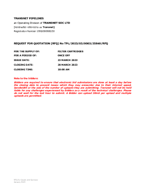 Fillable Online REQUEST FOR QUOTATION RFQ No TPL/2023/03/0003/25840/RFQ ...