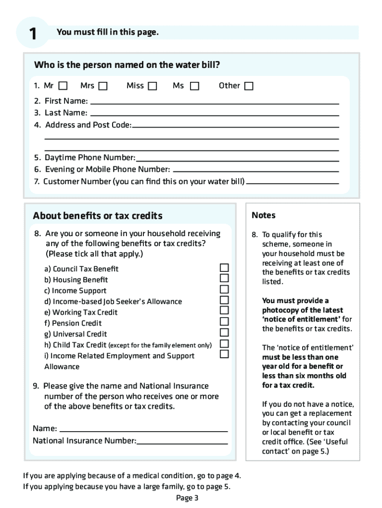 Fillable Online WaterSure Application form Yorkshire Water Region Fax ...
