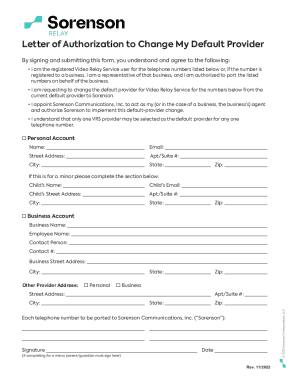 Fillable Online Letter of Authorization to Change My Default Provider ...