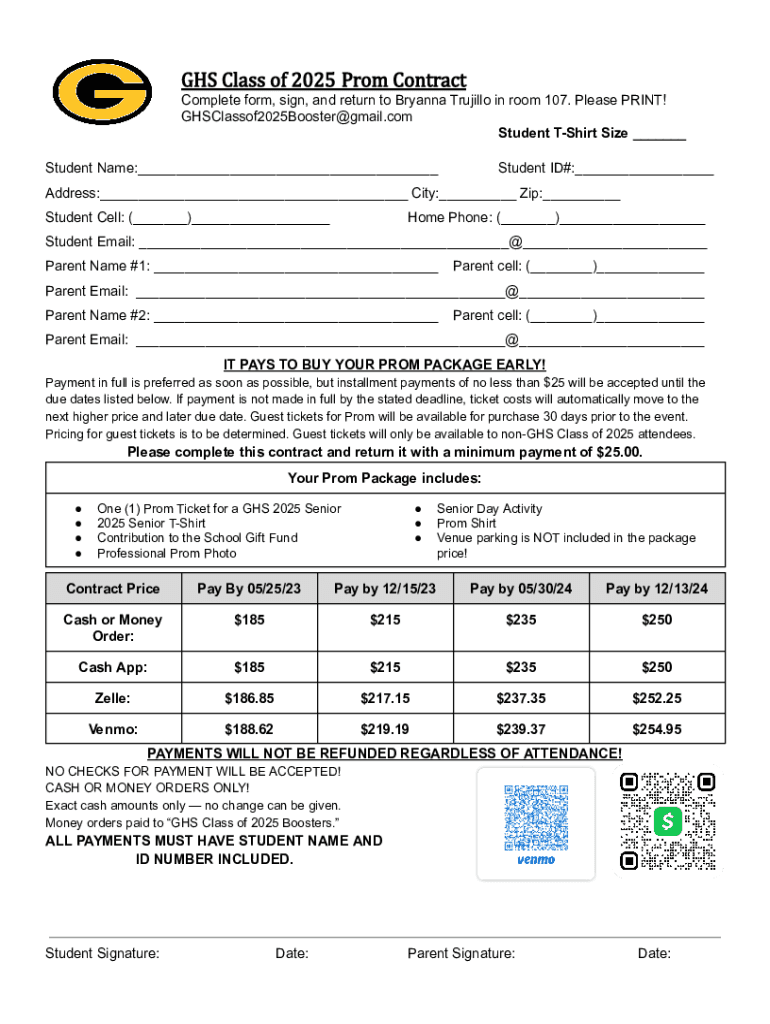 Fillable Online GHS Class of 2025 Prom Contract Fax Email Print - pdfFiller