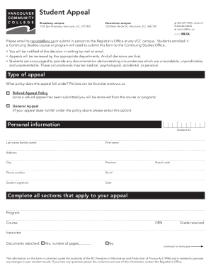 Fillable Online Student Appeal. Student Appeal form Fax Email Print ...