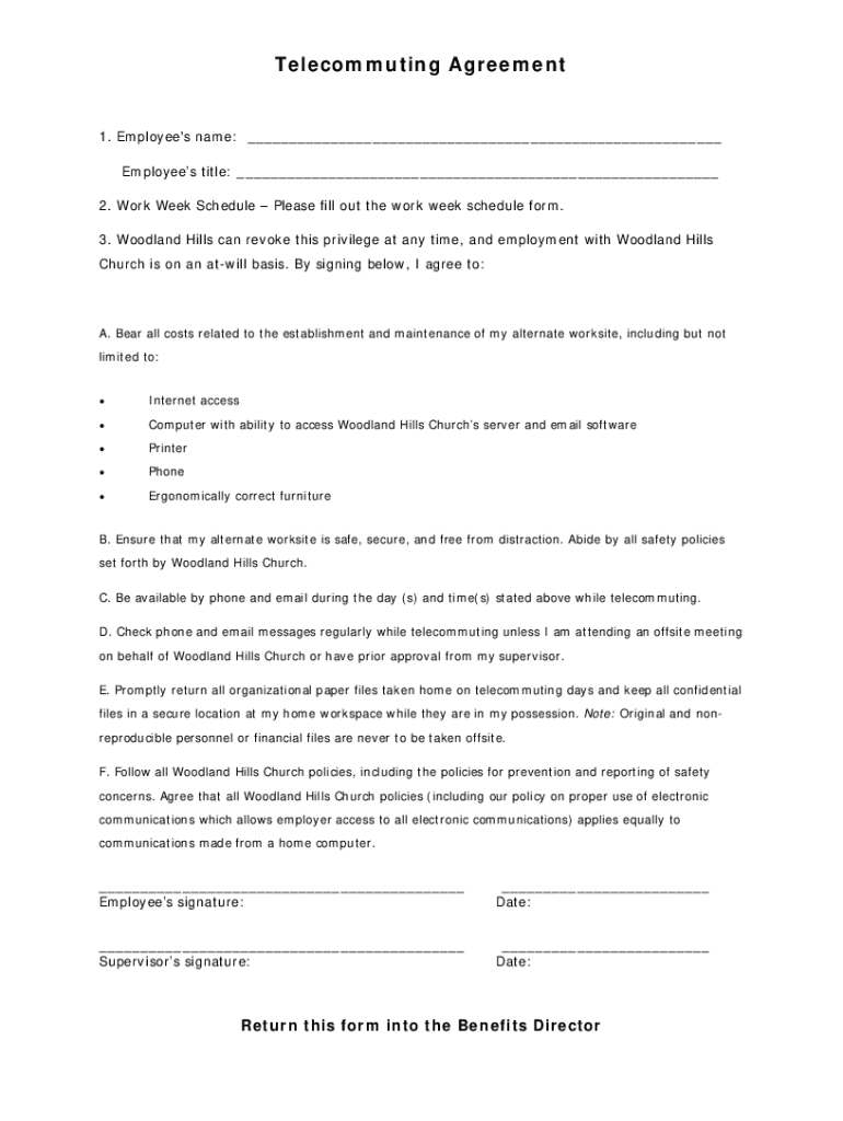Fillable Online Alternative Work Agreement form Fax Email Print - pdfFiller