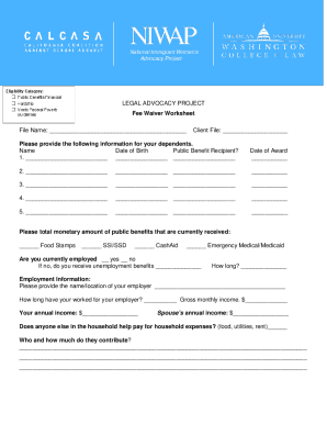 Fillable Online LEGAL ADVOCACY PROJECT Fee Waiver Worksheet File ... Fax Email Print - pdfFiller