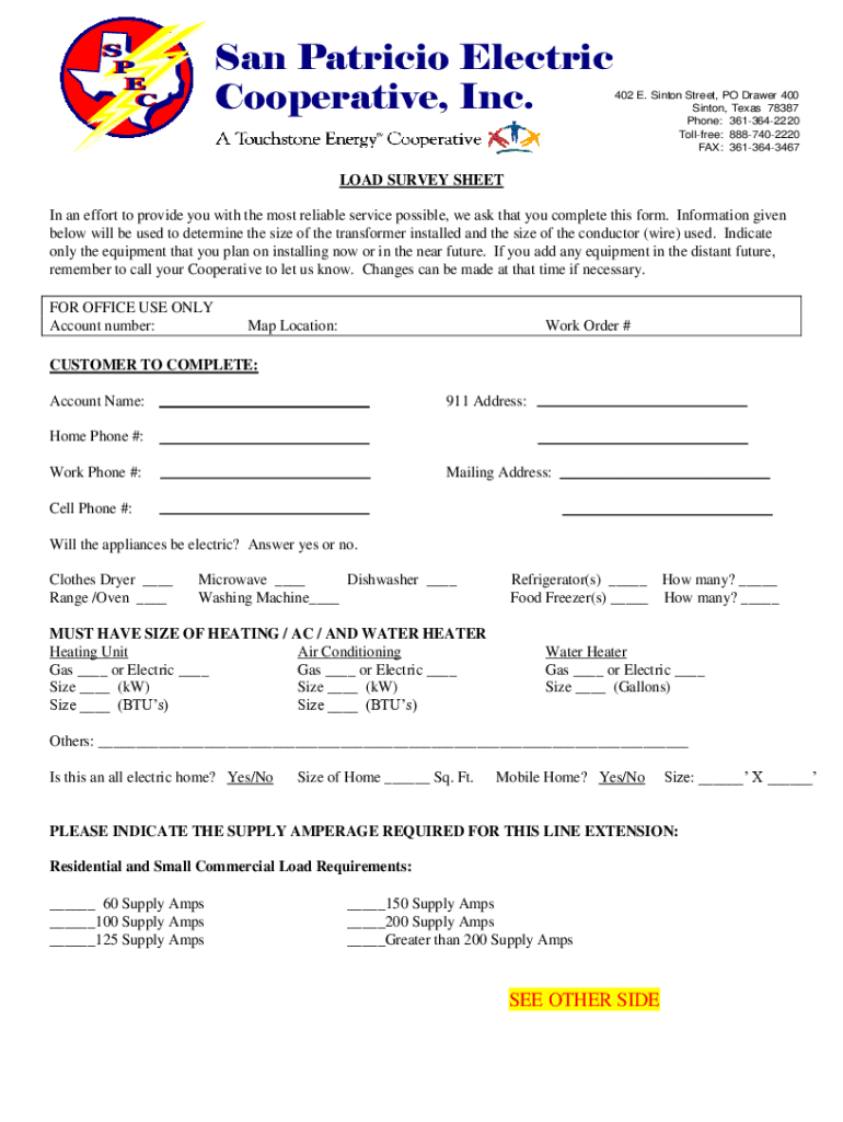 Fillable Online LOAD SURVEY SHEET Fax Email Print - pdfFiller