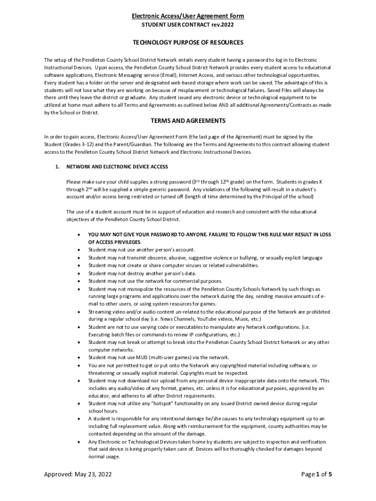 Fillable Online Electronic Access/User Agreement Form Approved Fax ...