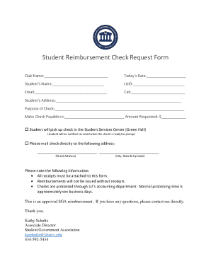 Fillable Online Student Reimbursement Check Request Form Fax Email ...