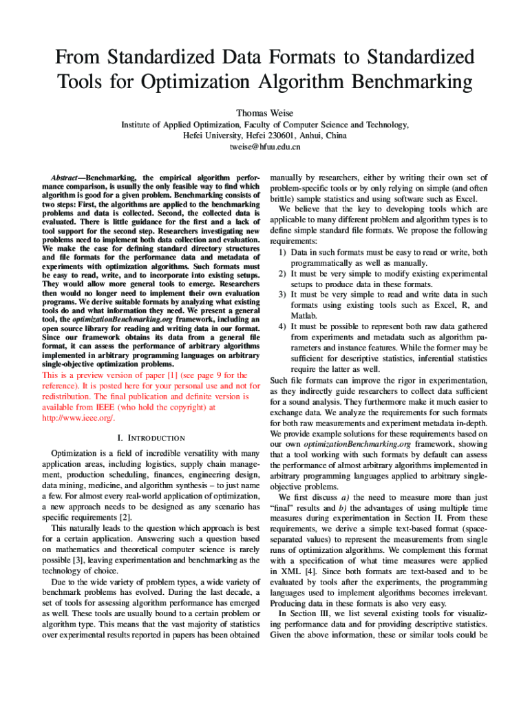 Fillable Online From Standardized Data Formats to Standardized Tools ...