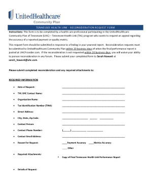 Fillable Online Tennessee Health Link - Reconsideration Request Form ...