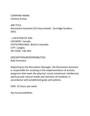 Fillable Online Recreation Assistant (35 hours Fax Email Print - pdfFiller