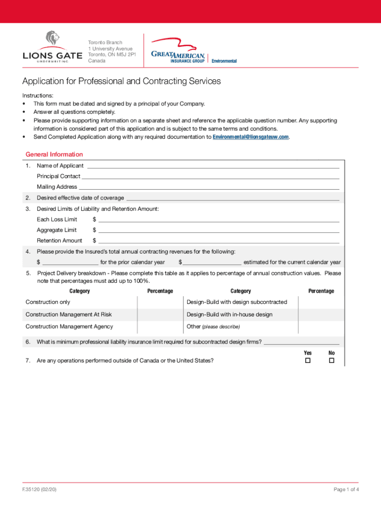 Fillable Online Application for Professional and Contracting Services Fax Email Print - pdfFiller