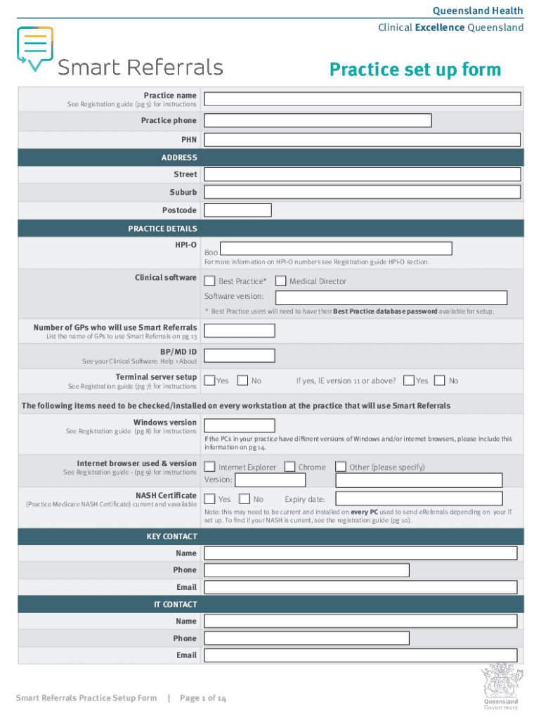 Fillable Online Practice set up formMetro South Health - Queensland ...