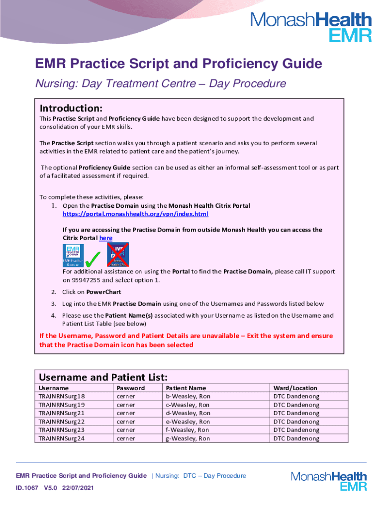Fillable Online EMR Practice Script and Proficiency Guide - Nursing Fax ...