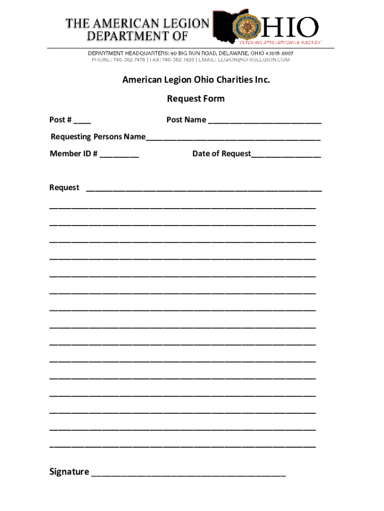Fillable Online American Legion Ohio Charities Inc. Request Form Fax ...