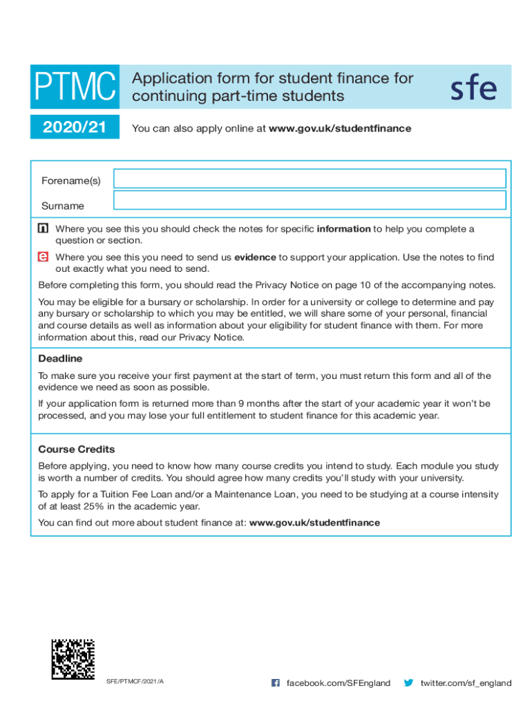 Fillable Online Application form for student finance for continuing ...