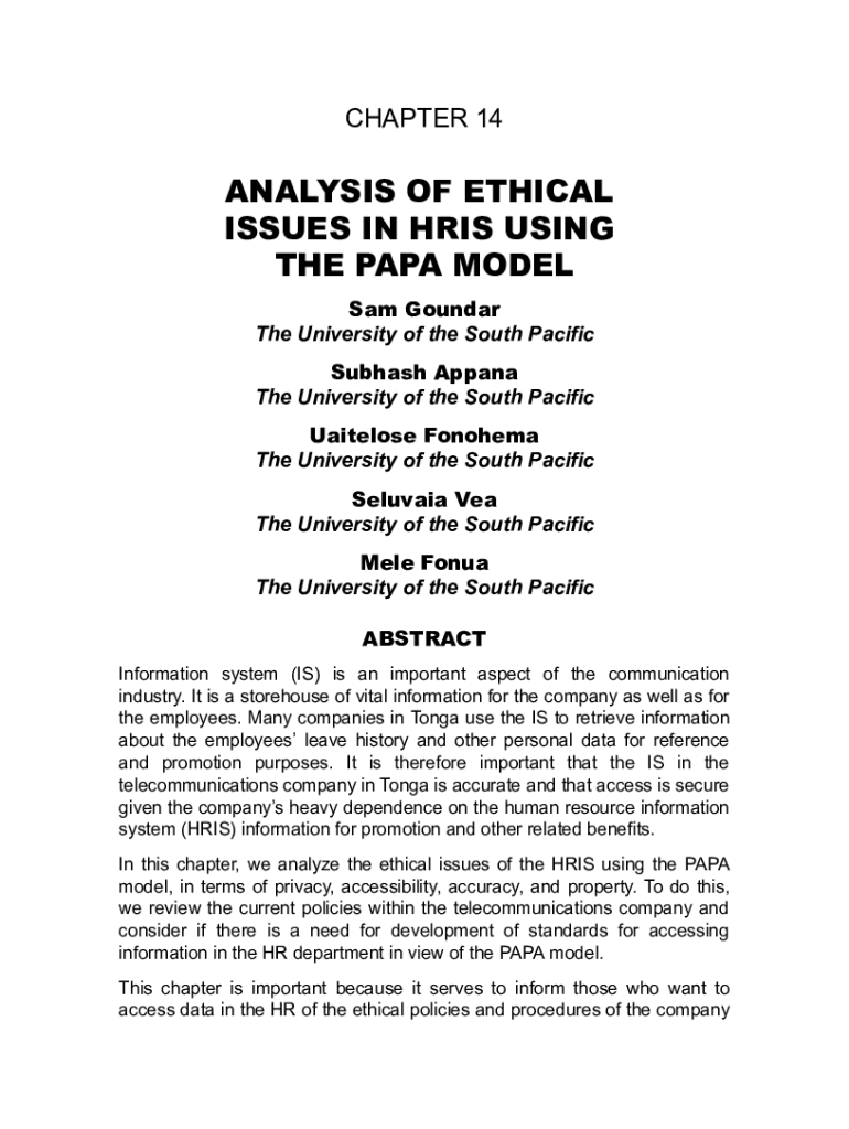 Fillable Online repository usp ac Analysis of Ethical Issues in HRIS ...