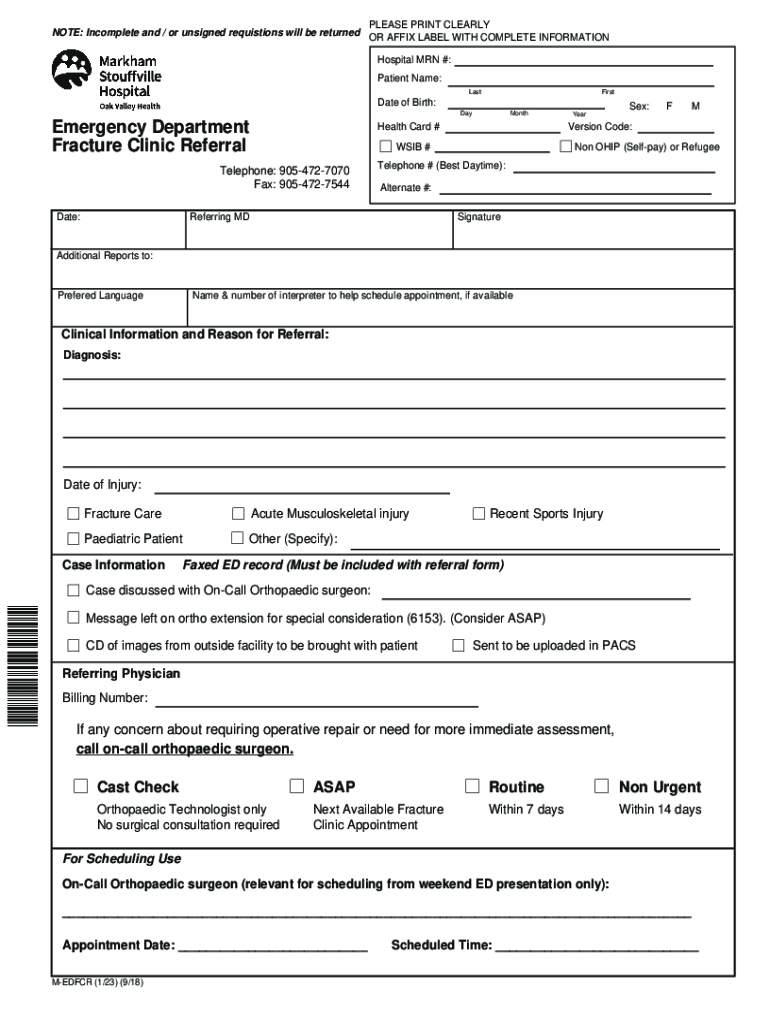 Fillable Online Emergency Department Fracture Clinic Referral Fax Email ...